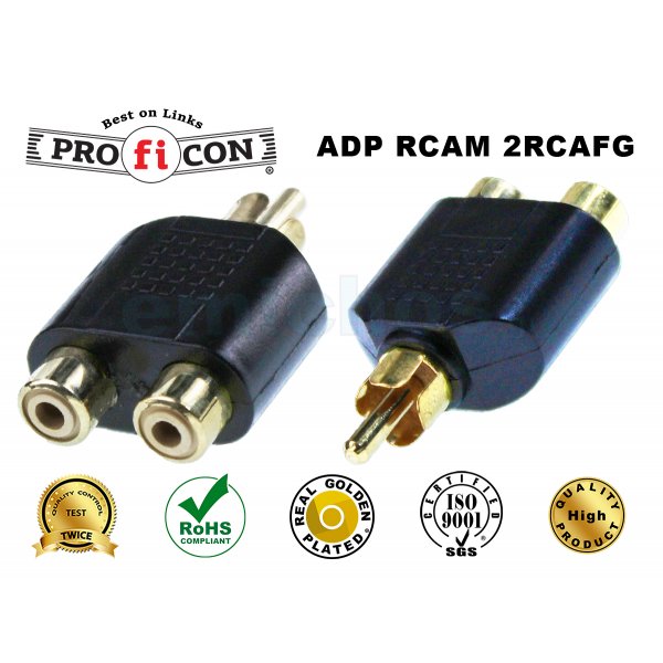 ADP RCAM 2RCAFG Pro.fi.con golden plated adaptor male RCA plug to 2 ...