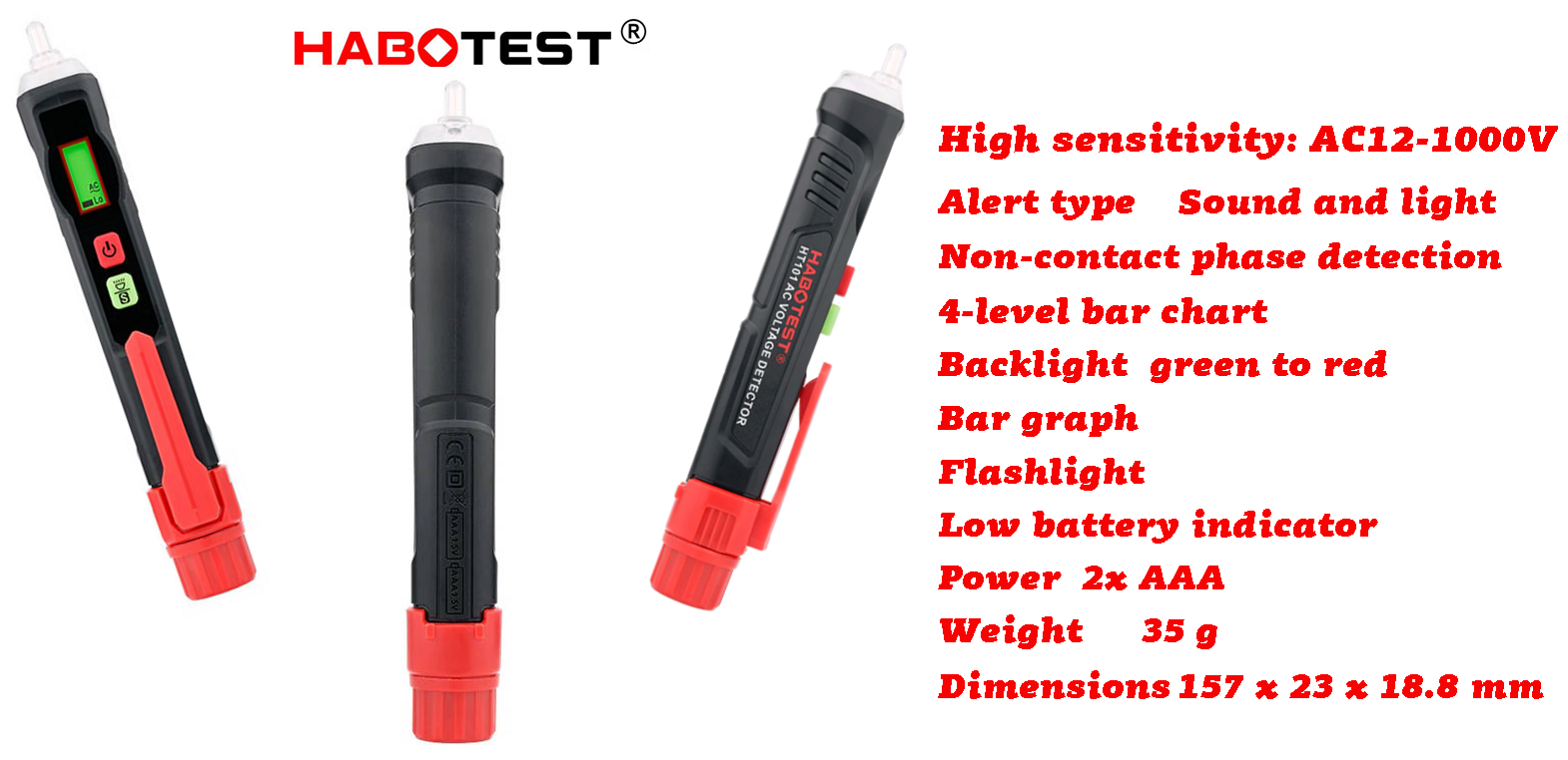 HABOTEST HT101 οικονομικός ανέπαφος ανιχνευτής τάσης AC